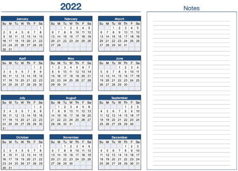 2022 Horizontal Yearly Calendar Template | Free iWork Templates