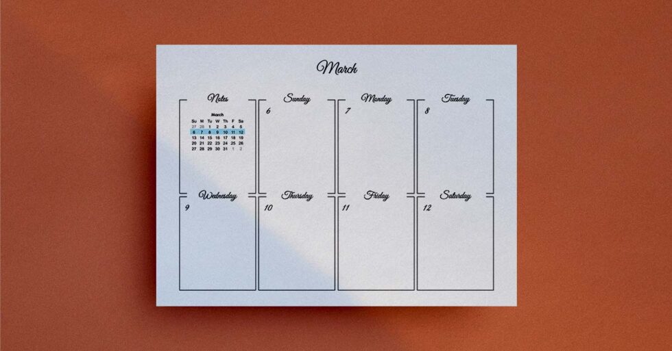 Apple Pages 2022 Horizontal Weekly Calendar | Free iWork Templates