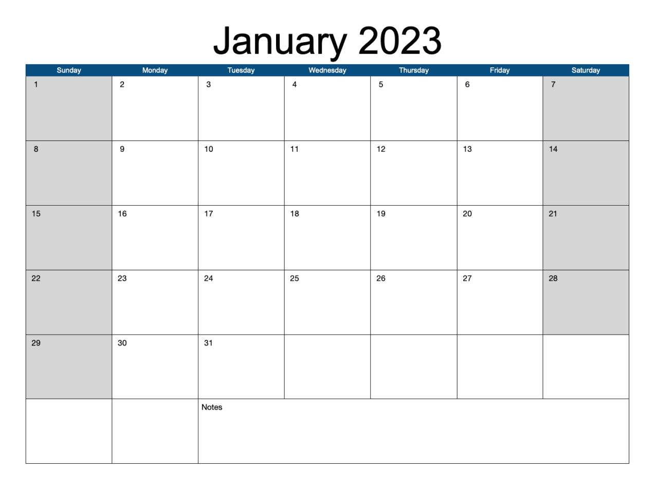 2023 Monthly Calendar Template Horizontal Blue | Free iWork Templates